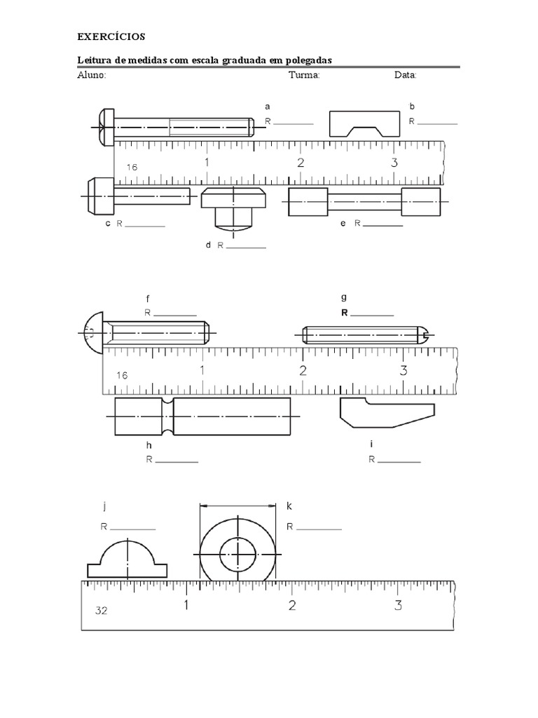 03 Exercicios Régua Graduada Polegada Fracionária | PDF