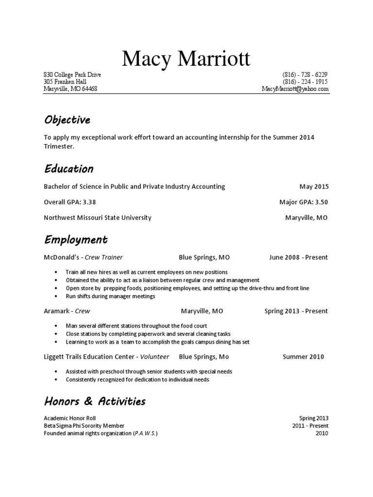 Updated Resume Marriott | PDF