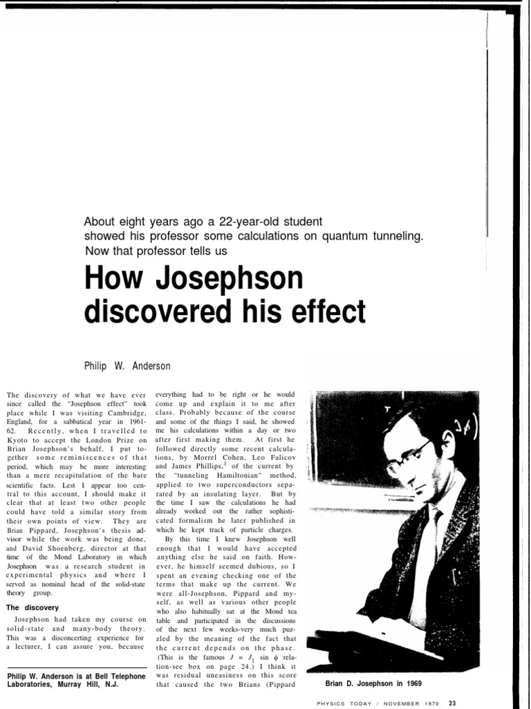 Josephson Effect: A Personal Account | PDF | Superconductivity ...