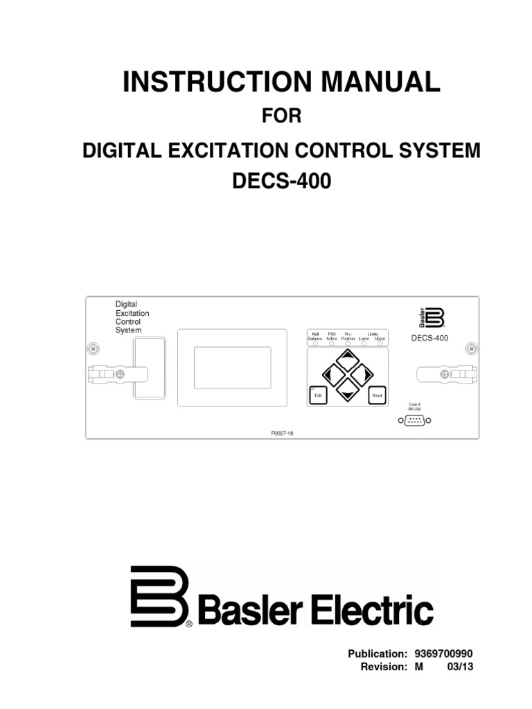 BASLER - Instruction Manual For Digital Excitation Control System DECS ...