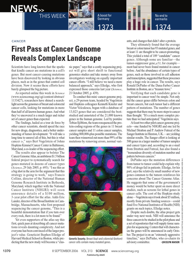 First Pass at Cancer Genome | PDF | Neoplasms | Cancer