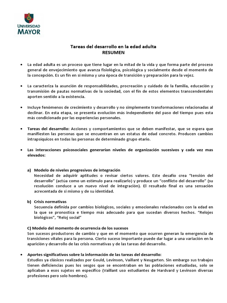 Tareas Del Desarrollo en La Edad Adulta | PDF | Adultos | Vejez