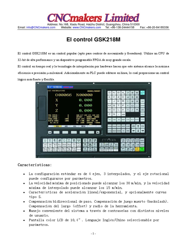 Gsk218m (Spanish) Esta Es La Fresadora Del Curso | PDF | Controlador lógico programable ...