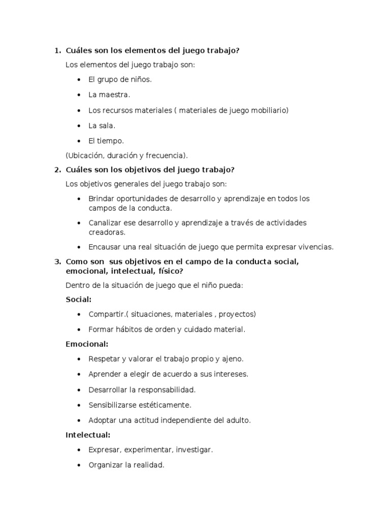 Elementos y objetivos del juego en preescolar | PDF | Adultos | Unión ...
