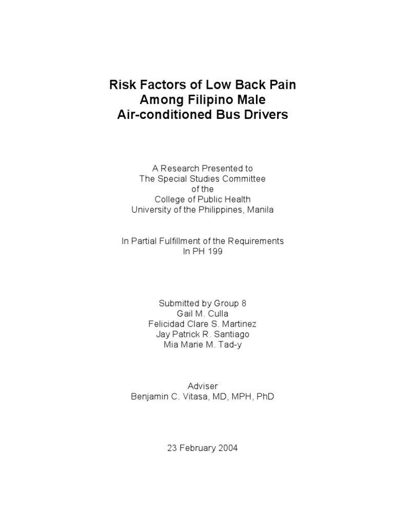Risk Factors of Low Back Pain Among Filipino Male Air-Conditioned Bus ...