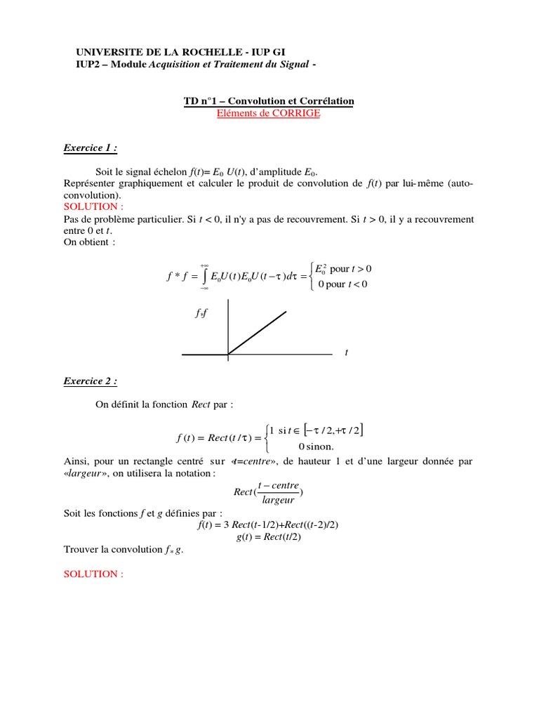Exercices sur la Convolution et Corrélation | PDF | Intégral | Objets ...