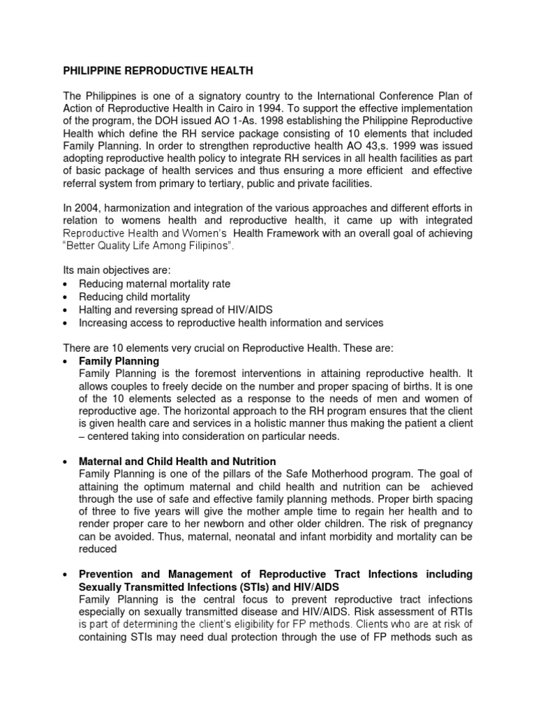 PHILIPPINE REPRODUCTIVE HEALTH.docx | Preventive Healthcare ...