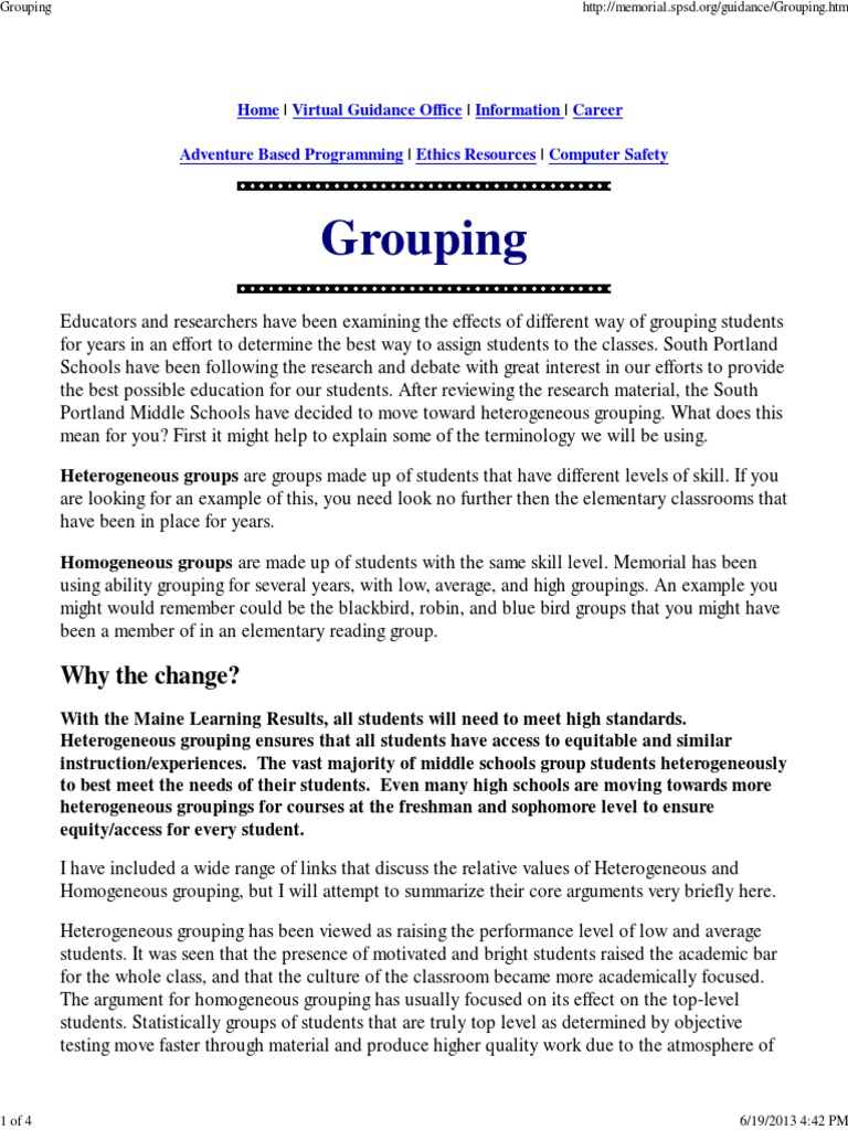 Heterogeneous vs. Homogeneous Grouping | PDF | Wellness