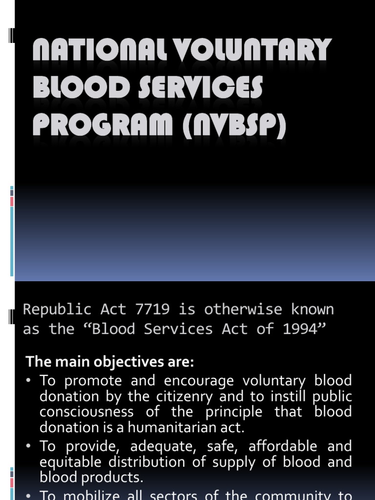 National Voluntary Blood Services Program (NVBSP) | PDF | Blood ...