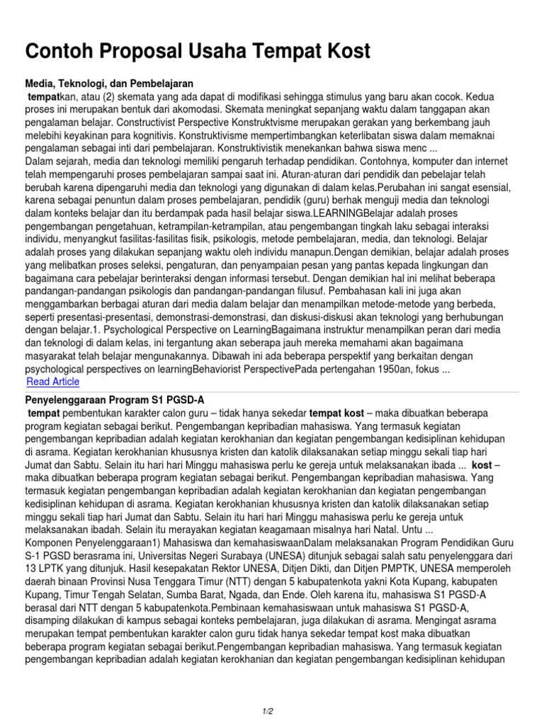 Contoh Proposal Usaha Tempat Kost PDF | PDF