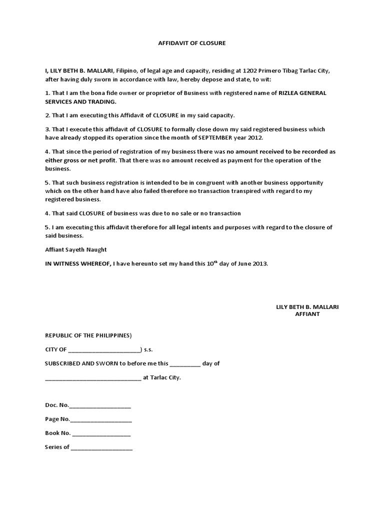 Affidavit of Closure | Download Free PDF | Affidavit | Public Law
