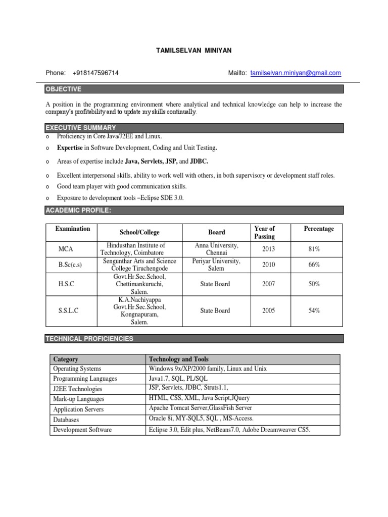 Tamilselvan Resume PDF | PDF | Java Server Pages | Java (Programming Language)