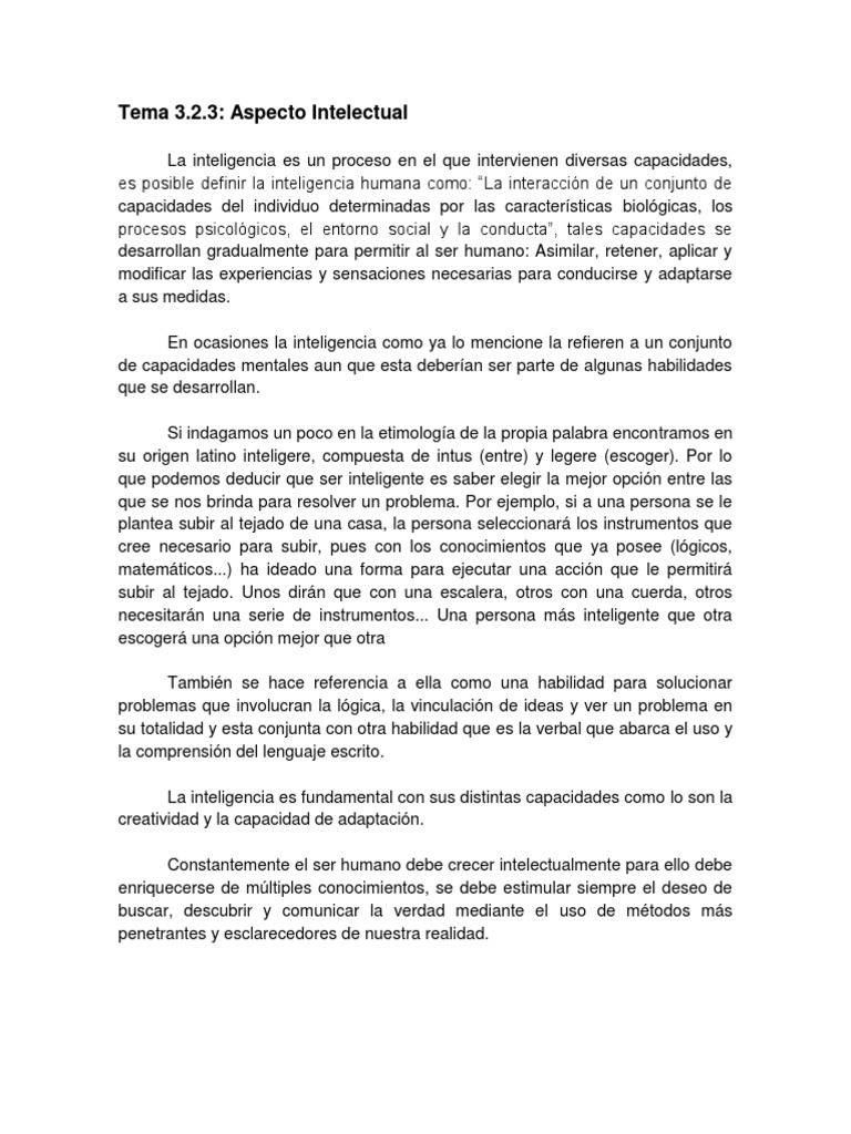 Tema 3.2.3 Aspecto Intelectual | PDF | Homo Sapiens | Conocimiento