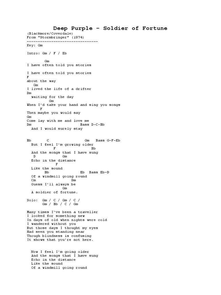Deep Purple's Soldier of Fortune Chords | PDF | Language Arts & Discipline