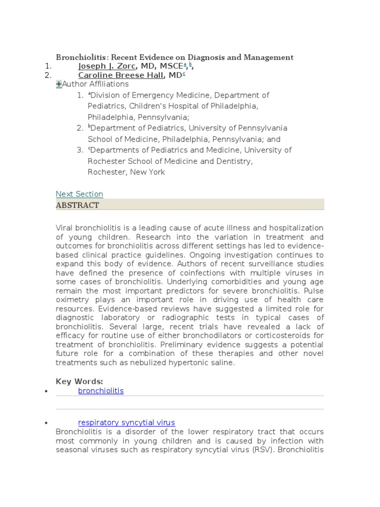 Joseph J. Zorc Caroline Breese Hall: Bronchiolitis: Recent Evidence On ...