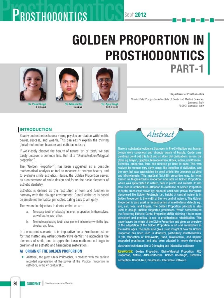 GolDen ProportIon in ProsthoDontICs Part-1 | PDF | Prosthodontics ...