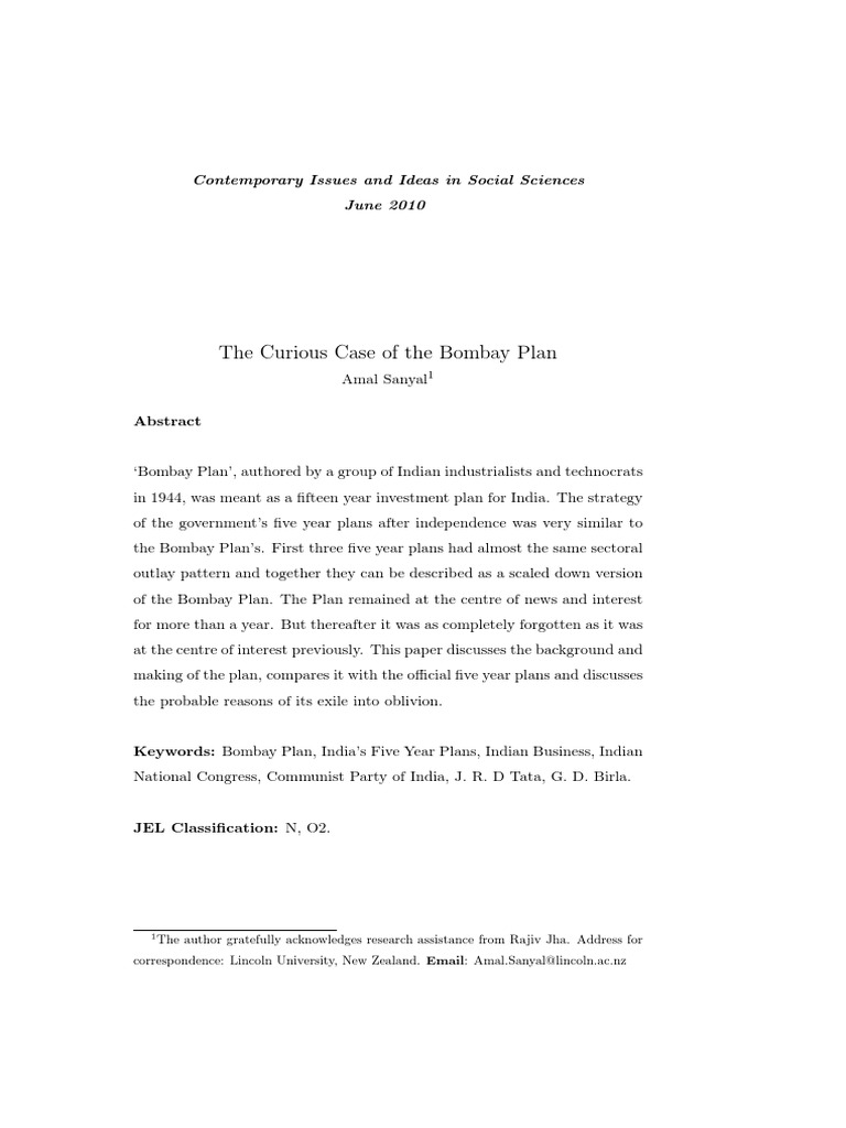 Bombay Plan PDF | PDF