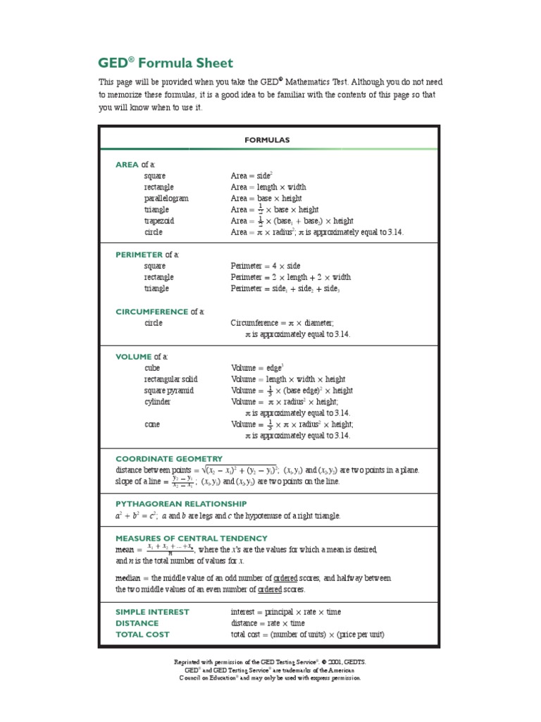 GED Math Formula Sheet 2024 | PDF | Foreign Language Studies | Teaching ...
