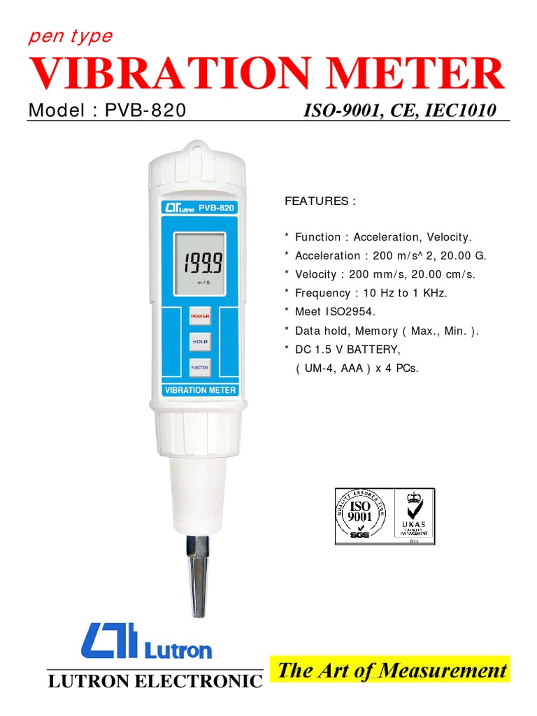 Lutron PVB-820 Vibration Meter Overview | PDF | Hertz | Calibration