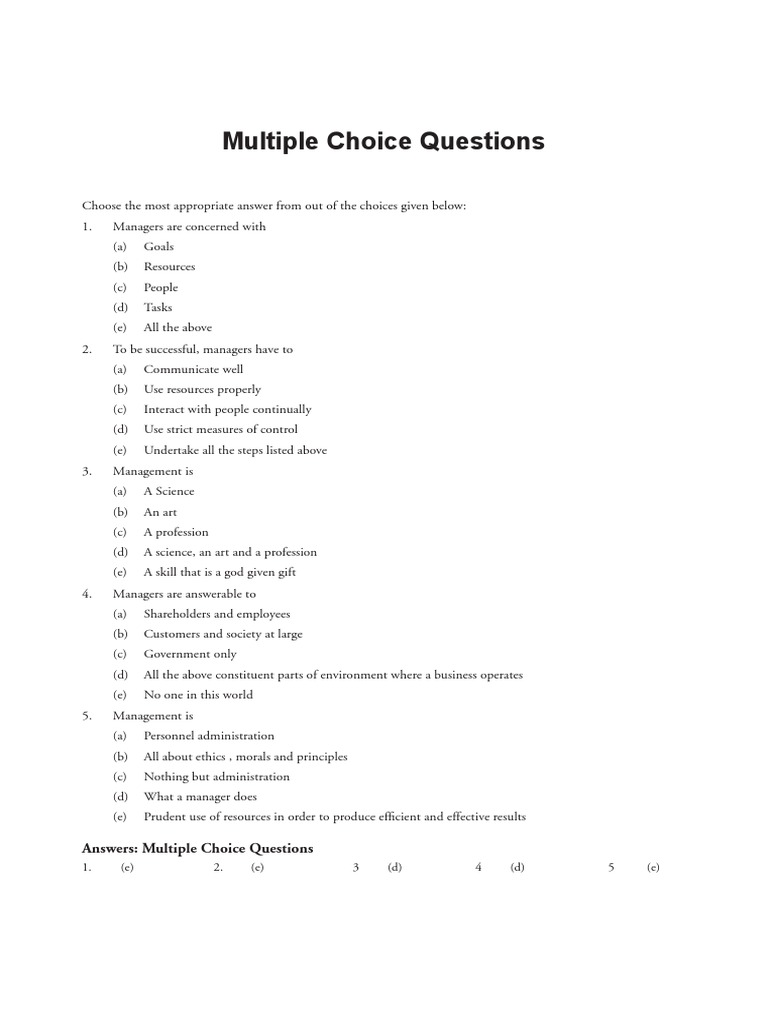 Management MCQs with Answers | PDF