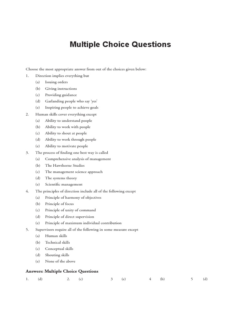 Direction and Supervision Multiple Choice Questions PDF | PDF