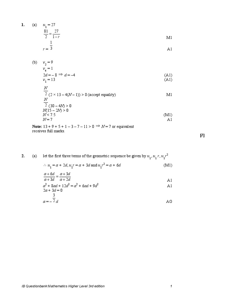 Sequences and Series - Mark Scheme | PDF | Summation | Analysis