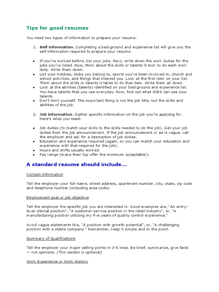 Tips For Good Resumes | PDF | Résumé | Labour