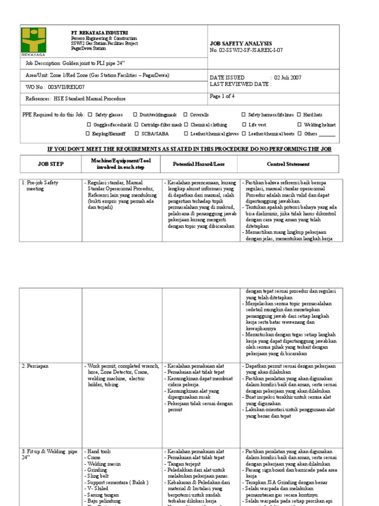 Optimized Title for JSA on Golden Joint Piping Work | PDF