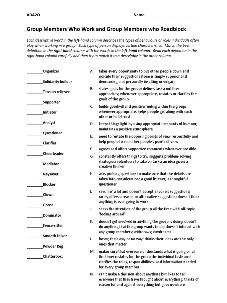 Group Role Match Assignment | PDF | Reason | Communication