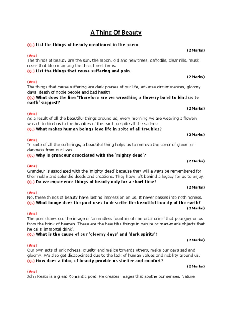 Analysis of John Keats' poem 'A Thing of Beauty' | PDF | John Keats