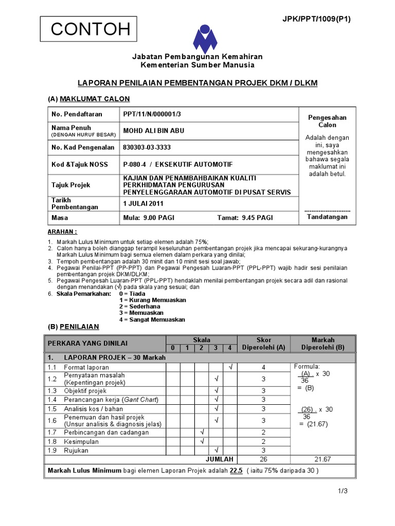 JPKPPT1009 (P1) - Borang Penilaian Pembentangan DKM & DLKM - Format ...