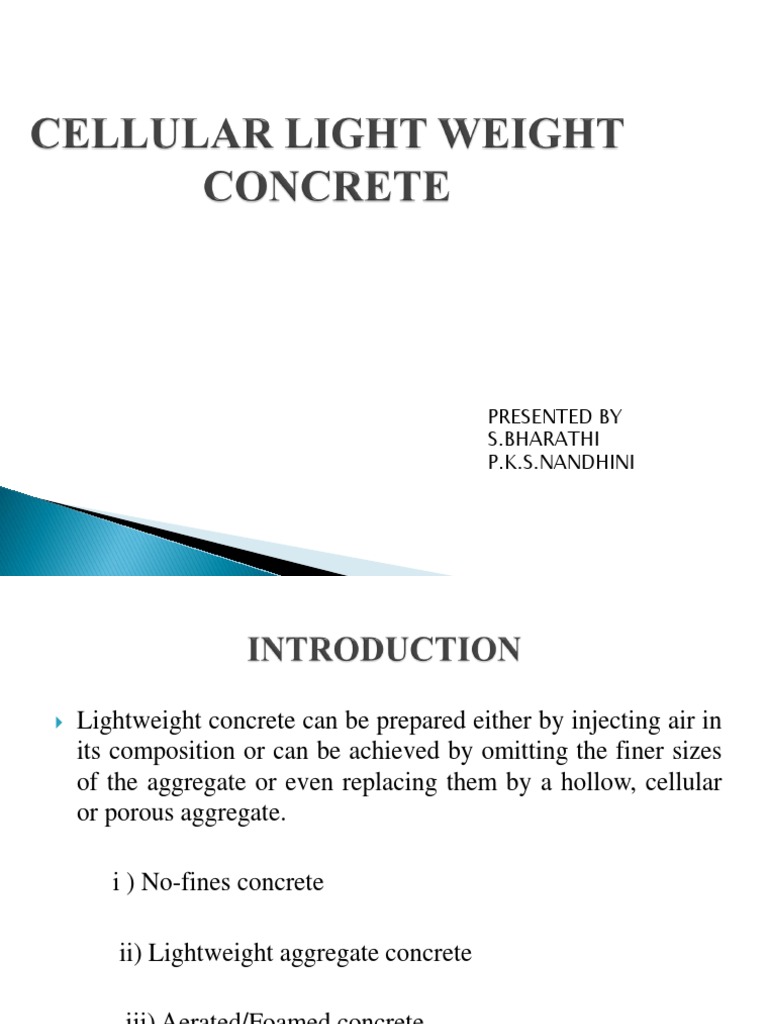Cellular Light Weight Concrete Presentation | PDF | Concrete ...