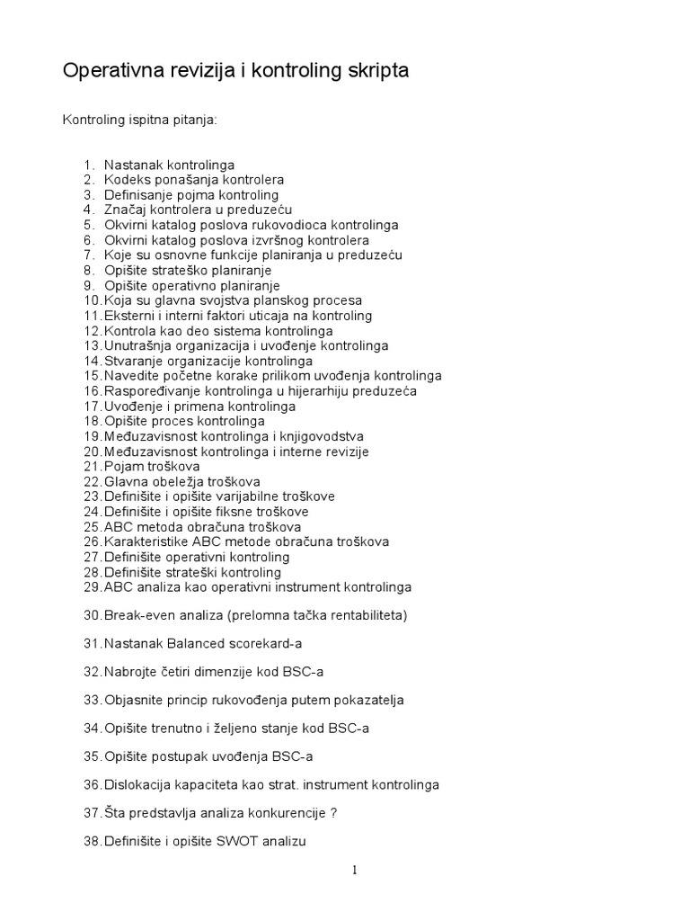 REVIZIJA I KONTROLING Skripta | PDF