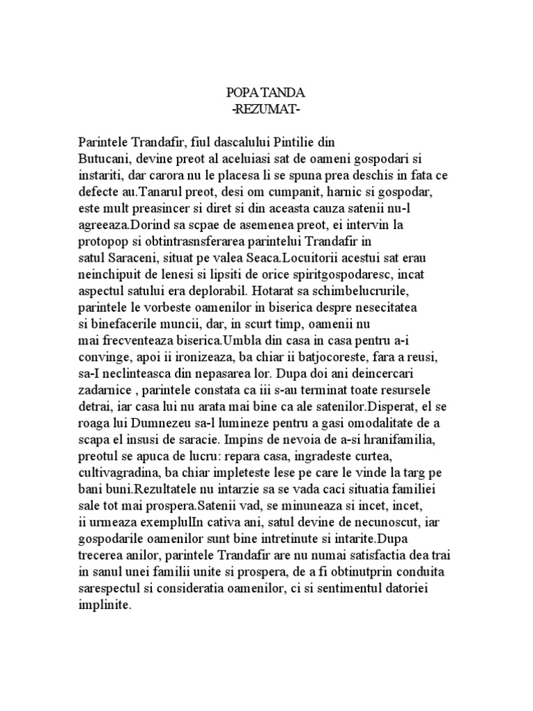 Rezumat Popa Tanda | PDF