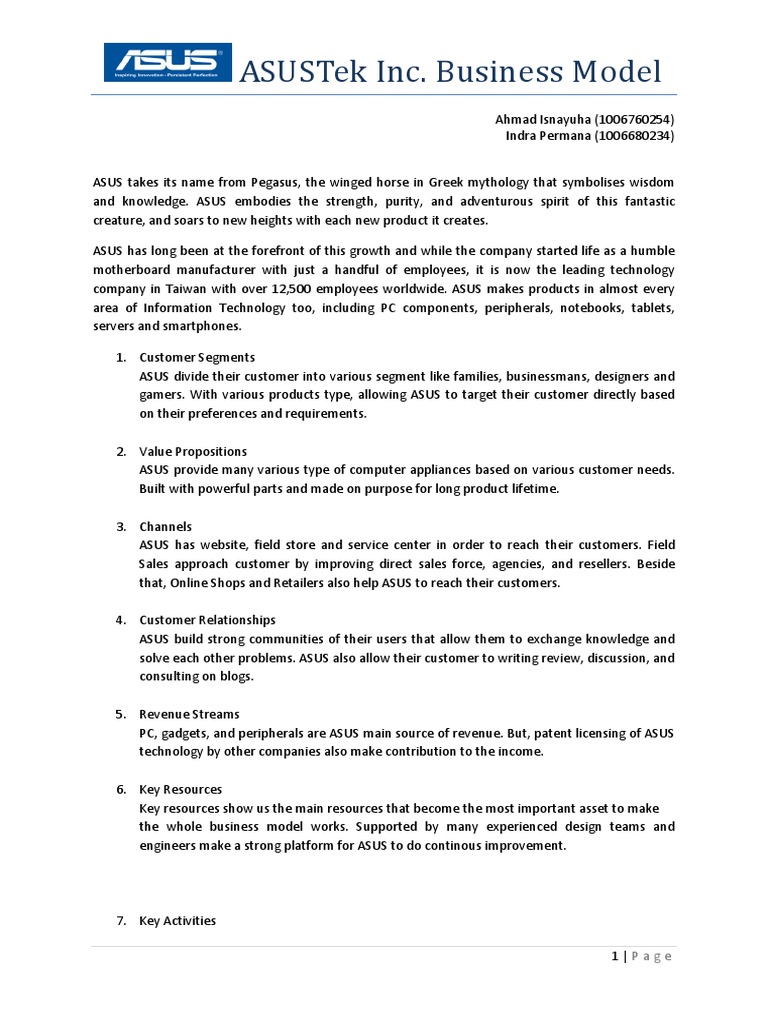ASUSTek Inc. Business Model | PDF | Marketing | Business Economics