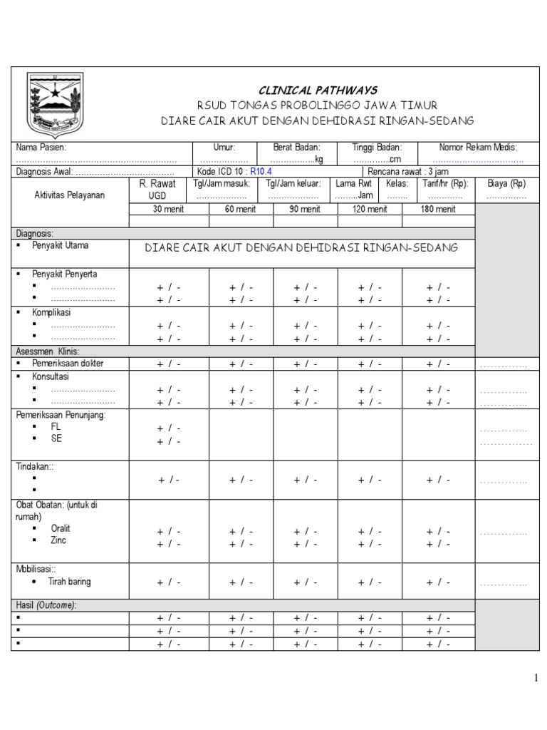 Format Clinical Pathways DCA DEHIDRASI Ringan Sedang | PDF