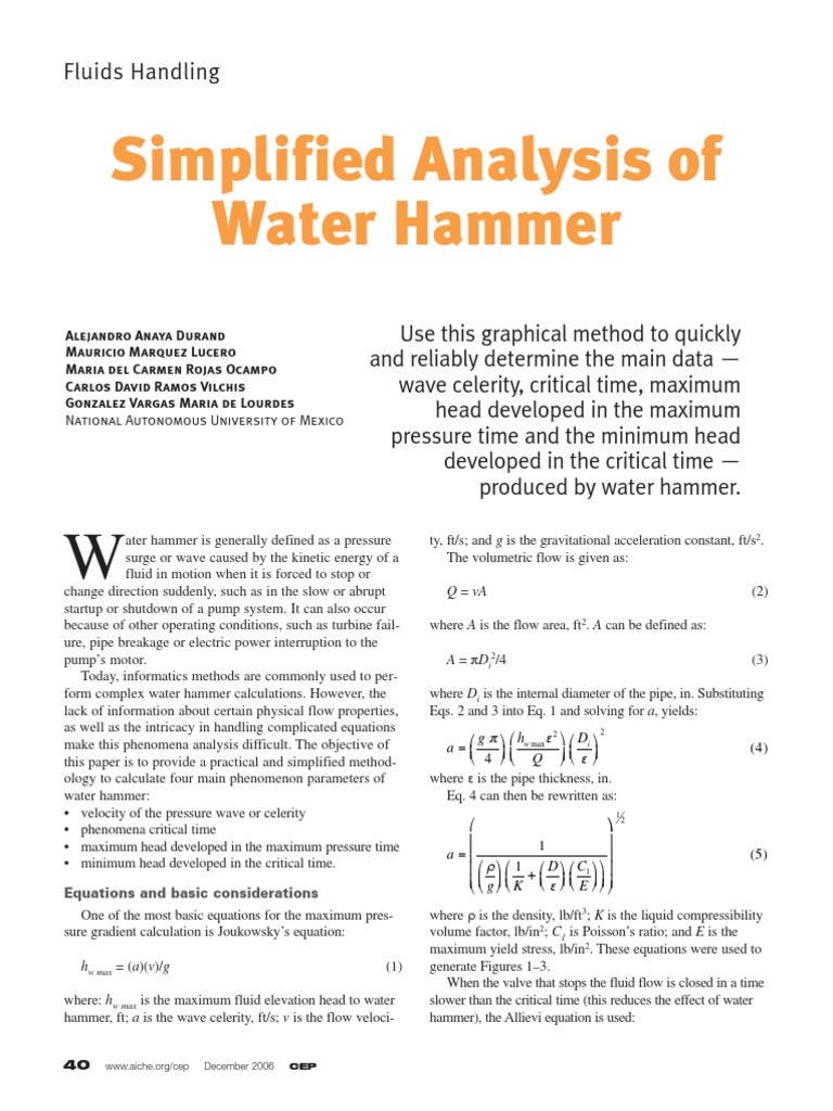 A Simplified Approach To Water-Hammer Analysis PDF | PDF | Fluid ...