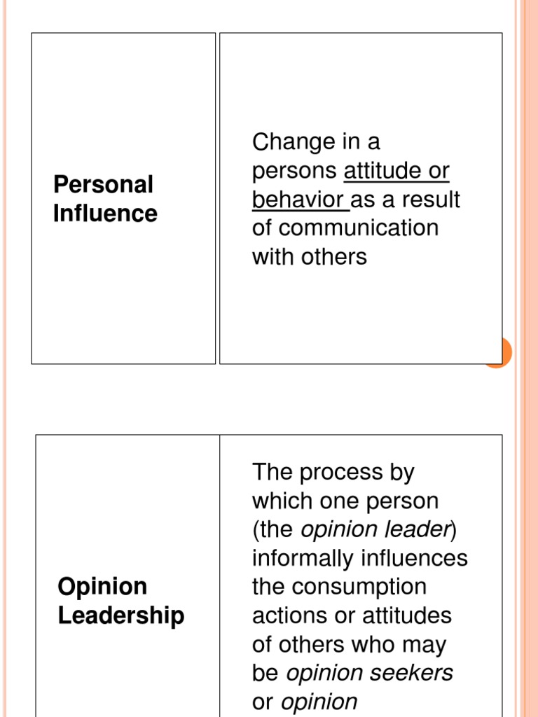 Personal Influence: Change in A Persons Attitude or Behavior As A ...