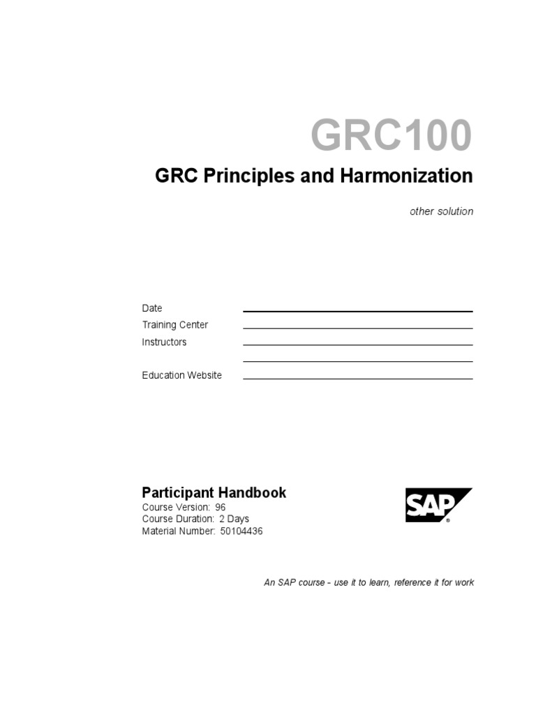 GRC100 - GRC Principles and Harmonization (Col96) PDF | PDF