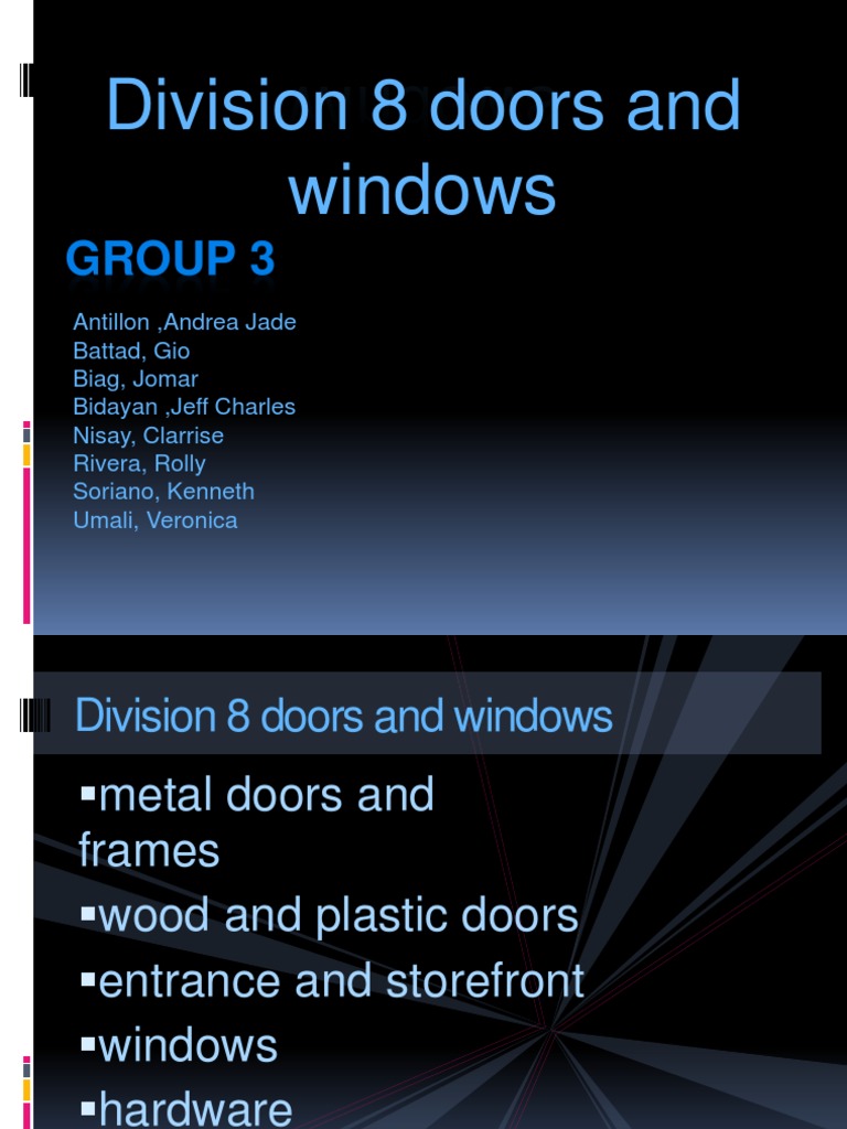 Division 8 Doors and Windows: Group 3 | PDF | Door | Window