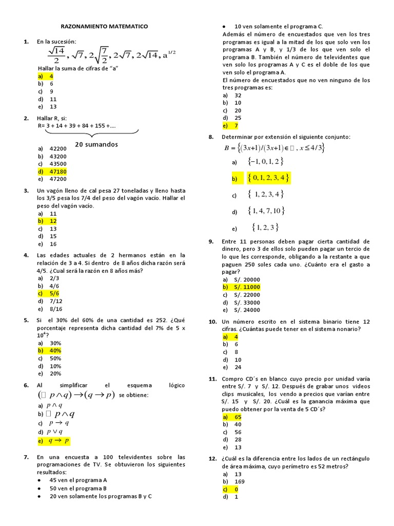 Preguntas Examen RM - 2 | PDF | Aritmética | Enseñanza de matemática