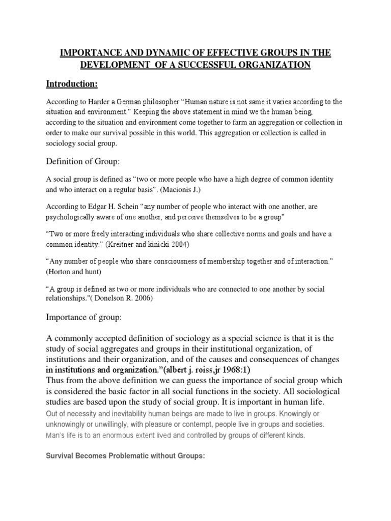 Importance and Dynamic of Effective Groups in The Development of A ...