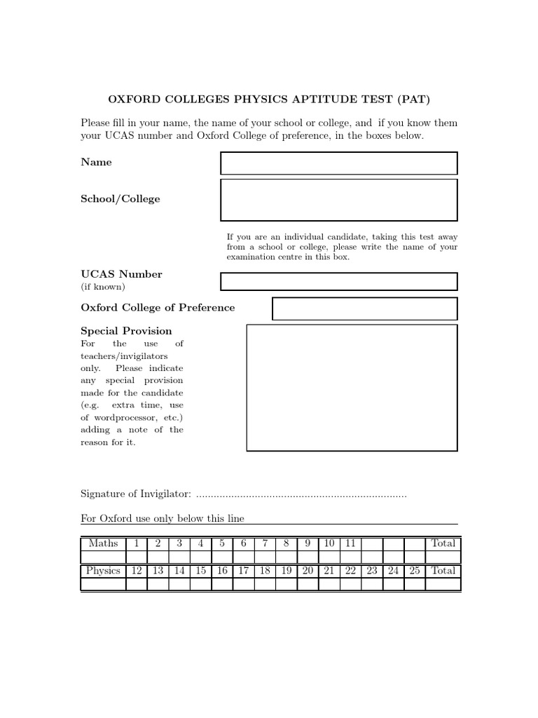 Analysis of a Physics Aptitude Test for Oxford University Admissions ...