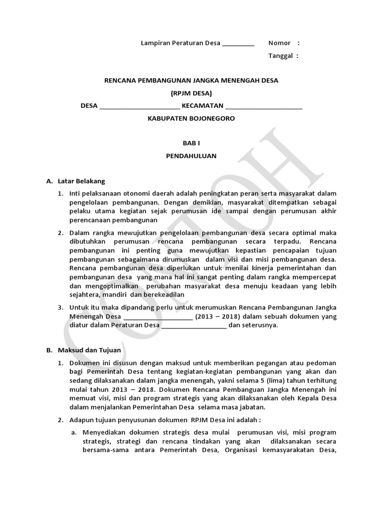 Contoh RPJM Desa | PDF | Pengelolaan Keuangan & Uang