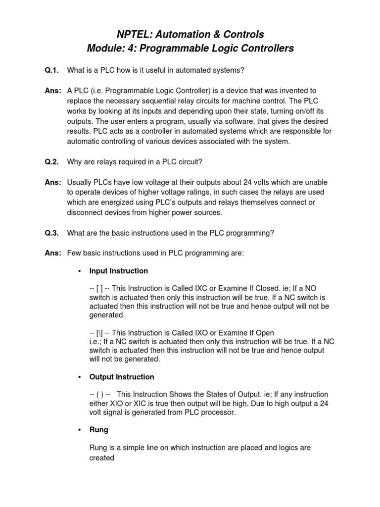 NPTEL: Automation & Controls Module: 4: Programmable Logic Controllers | PDF | Programmable ...