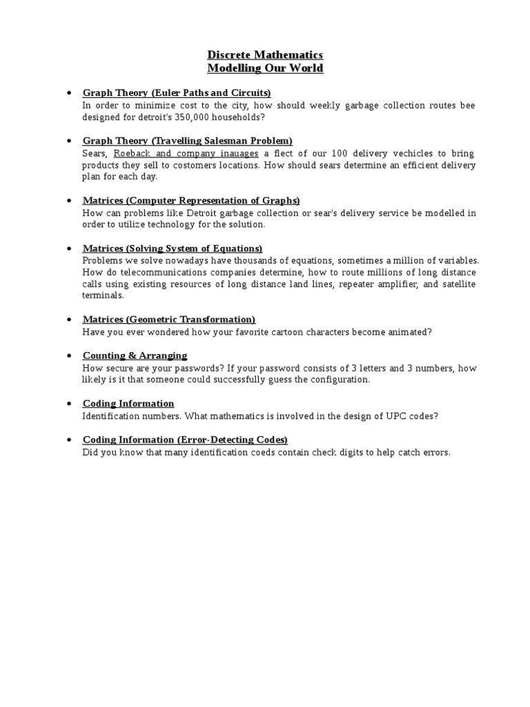 Discrete Mathematics Modelling Our World | Download Free PDF | Vertex (Graph Theory) | Combinatorics