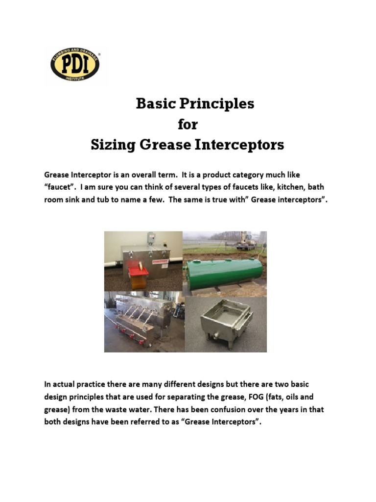 Basic Principles For Sizing Grease Interceptors | PDF | Liquids ...