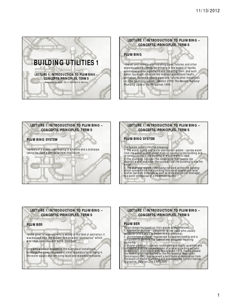 Building Utilities 1 Lecture 1 PDF | PDF | Plumbing | Sewage Treatment