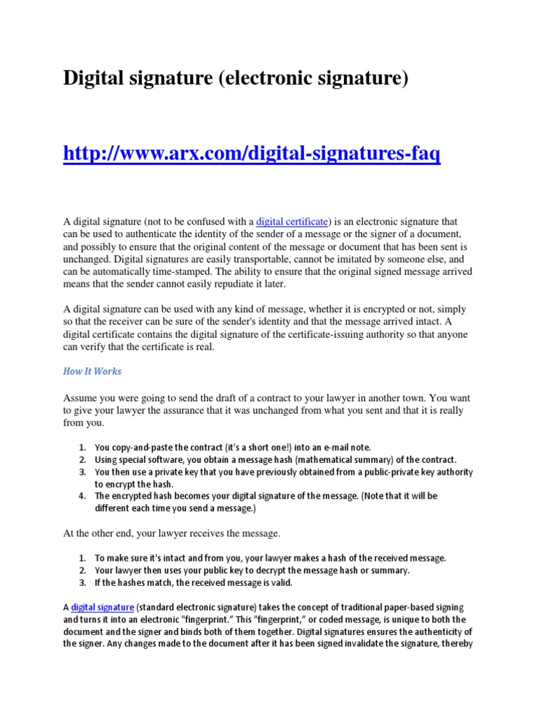 Digital Signature (Electronic Signature) | PDF | Public Key Cryptography | Espionage Techniques