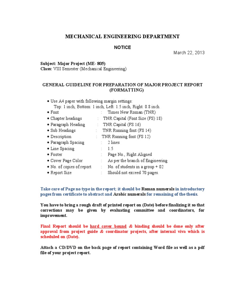 Formatting General Notice For Major Project | PDF | Teaching Methods ...